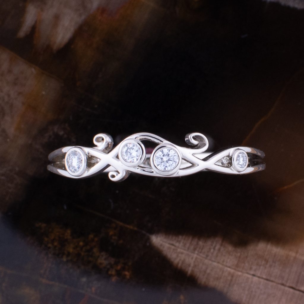 Open Weave and Scrolls Ring with Lab-Grown Diamonds - Teneff Jewelry