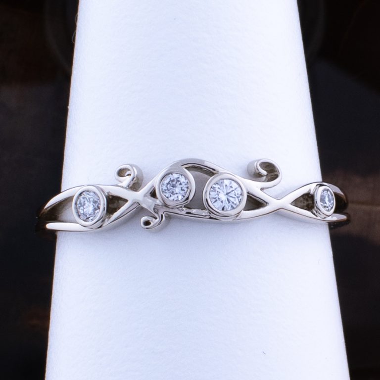 Open Weave and Scrolls Ring with Lab-Grown Diamonds - Teneff Jewelry