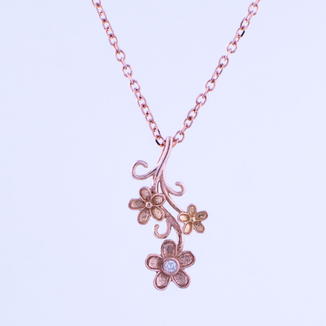 Delicate Flower Pendant with Lab-Grown Diamond Accent - Teneff Jewelry